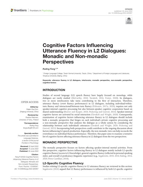 Pdf Cognitive Factors Influencing Utterance Fluency In L2 Dialogues Monadic And Non Monadic