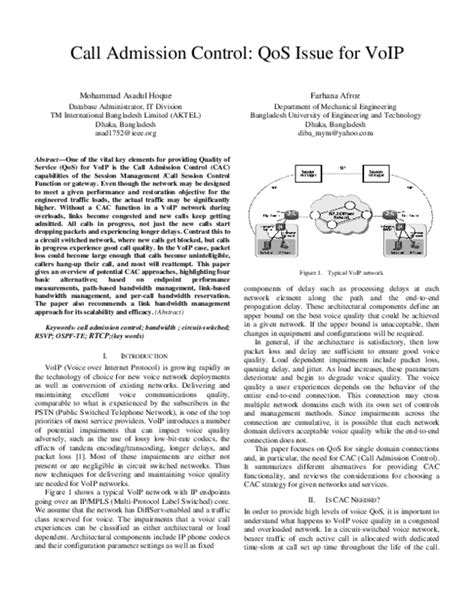 Pdf Call Admission Control Qos Issue For Voip