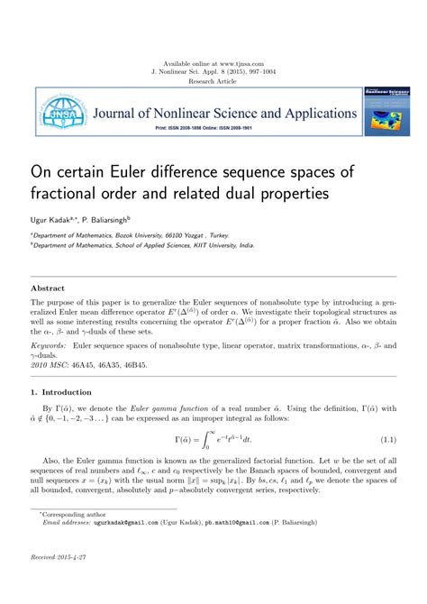 pdf on certain euler difference sequence spaces of fractional order