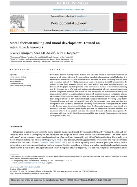 pdf moral decision making and moral development toward an integrative framework