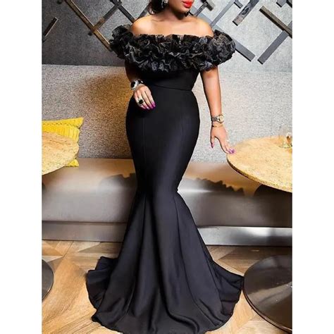 Sexy Women Mermaid Dress 2019 Slash Neck Black Long Maxi Dress Robe