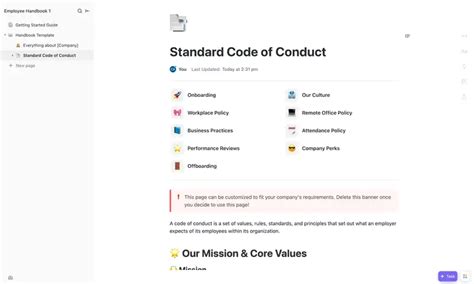 Employee Handbook Advanced Template For Onenote Template By Clickup™