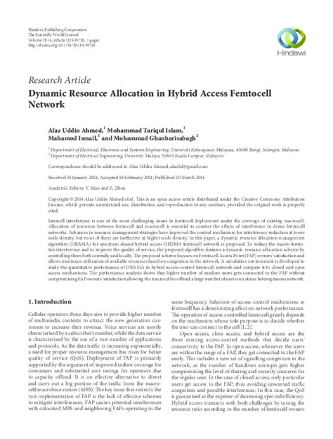 Pdf Dynamic Resource Allocation In Hybrid Access Femtocell Network