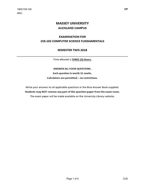 159 102 computer science fundamentals massey exam s2 2018 pdf