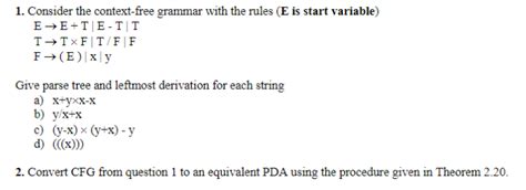 Solved 1 Consider The Context Free Grammar With The Rules