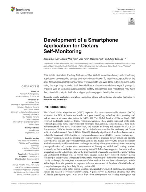 Pdf Development Of A Smartphone Application For Dietary Self Monitoring