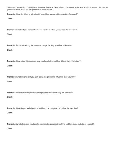 Narrative Therapy Externalization Technique Script Worksheet Fillable Pdf