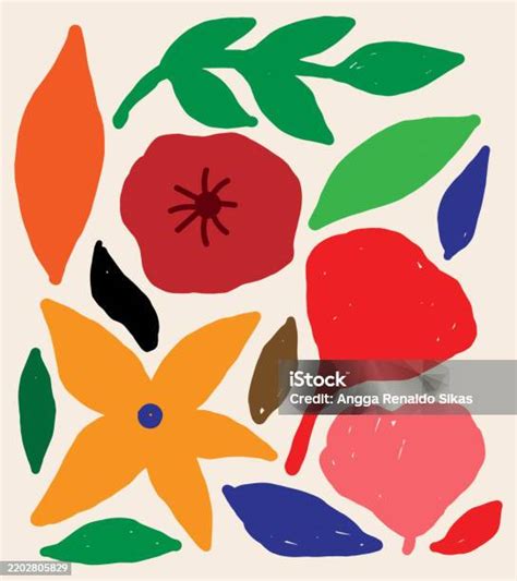 다채로운 꽃과 나뭇잎 포스터 티셔츠 카드 및 다양한 인쇄 제품에 대한 미니멀리스트 아트 패턴 그래픽 개체 그룹에 대한 스톡 벡터 아트 및 기타 이미지 Istock