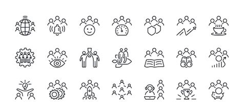 팀워크 성공과 성취를 위한 터 아이콘 세트 프리미엄 벡터