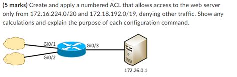 solved 5 ﻿marks ﻿create and apply a numbered acl that