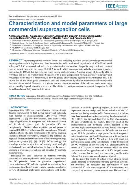 Pdf Characterization And Model Parameters Of Large Commercial Supercapacitor Cells