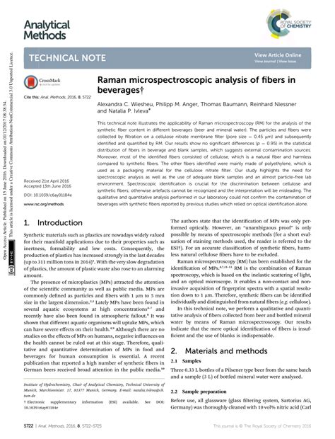 Pdf Raman Microspectroscopic Analysis Of Fibers In Beverages