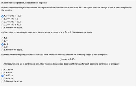 Solved 1 Point For Each Problem Select The Best Response