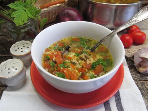 Пшенный суп с шампиньоном и шпинатом Рецепт Национальная еда Шампиньоны Шпинат