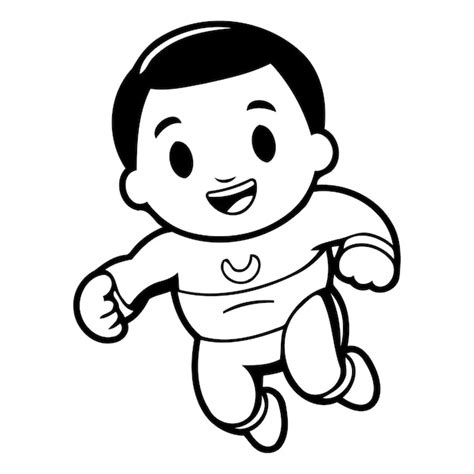 Иллюстрация маленького мальчика бегущего в стиле мультфильма Вектор Премиум векторы