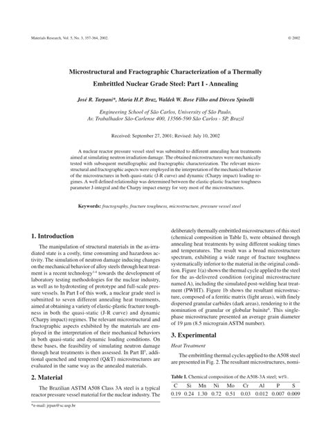 Pdf Microstructural And Fractographic Characterization Of A Thermally Embrittled Nuclear Grade