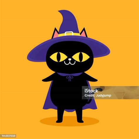 할로윈 날에 마녀 모자를 쓴 귀여운 검은 고양이 검은 고양이 만화 벡터입니다 10월에 대한 스톡 벡터 아트 및 기타 이미지 10월 가을 검은색 Istock