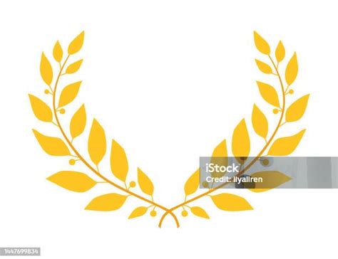 황금 월계수 가지현대 평면 디자인 스타일 단일 고립 된 이미지 1위에 대한 스톡 벡터 아트 및 기타 이미지 1위