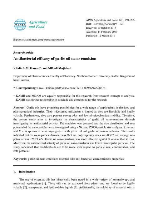 Pdf Antibacterial Efficacy Of Garlic Oil Nano Emulsion