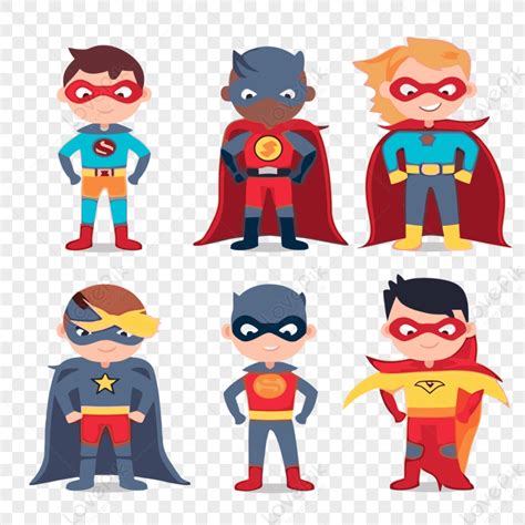 다양한 의상과 스타일 만화로 슈퍼히어로 옷을 입은 아이들의 슈퍼히어로 클립 아트 컬렉션 벡터 Png 일러스트 무료 다운로드 Lovepik
