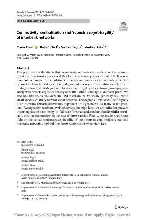 Pdf Connectivity Centralisation And ‘robustness Yet Fragility Of