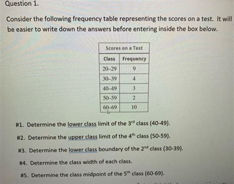 Solved Consider The Following Frequency Table Representing