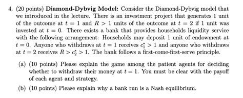 solved 20 points diamond dybvig model consider the