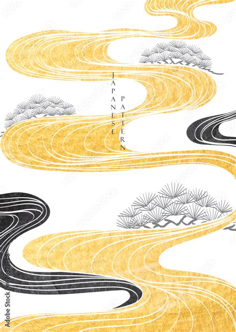 Chinese Background With Gold And Black Texture And Hand Drawn Wave Pattern Vector Oriental