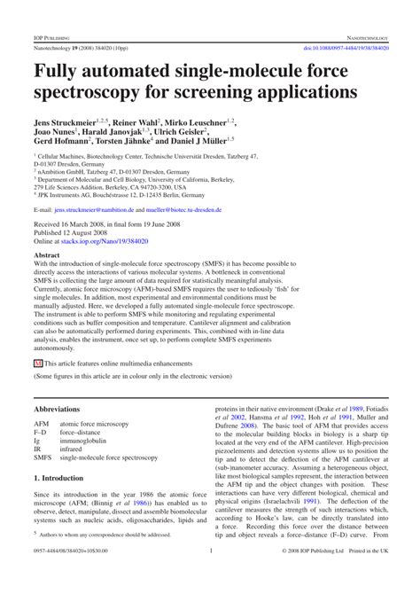 Pdf Fully Automated Single Molecule Force Spectroscopy For Screening Applications