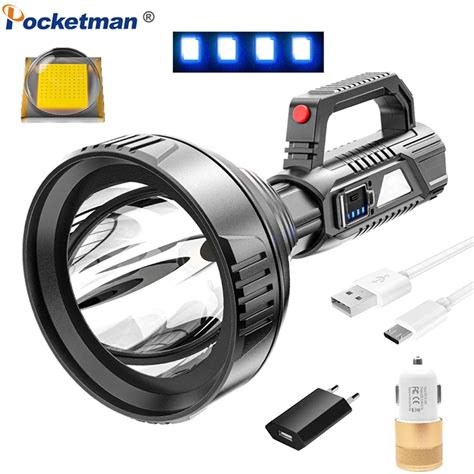 휴대용 파워풀 Led 탐조등 Usb 충전식 손전등 방수 캠핑 조명 작업 램프 토치 비상 램프 티몬