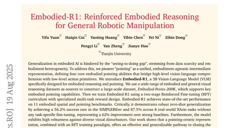 Embodied R1 Reinforced Embodied Reasoning For General Robotic