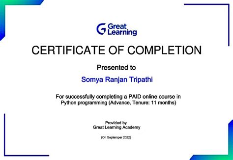 somya ranjan tripathi on linkedin online course completion certificate by great learning india