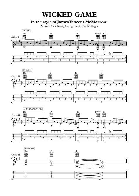 wicked game acoustic fingerstyle guitar free tab sheet music karaoke playback