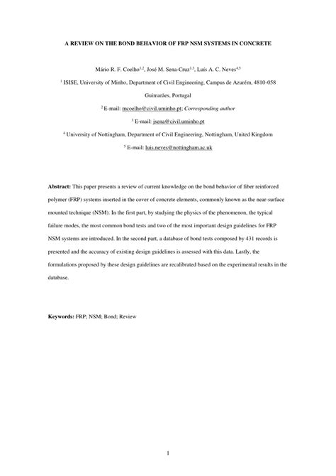 Pdf A Review On The Bond Behavior Of Frp Nsm Systems In Concrete