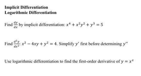 Solved Implicit Differentiation Logarithmic Differentiation Chegg
