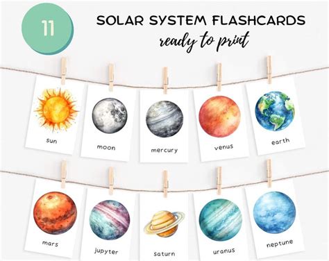 Solar System Flashcards Montessori Cards Printable Solar System Cards Planets Nursery