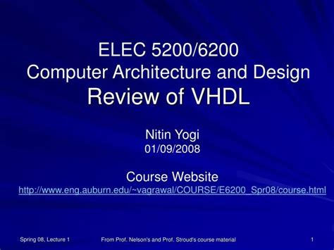 Ppt Elec 52006200 Computer Architecture And Design Review Of Vhdl