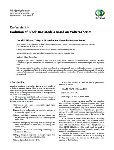 Pdf Evolution Of Black Box Models Based On Volterra Series