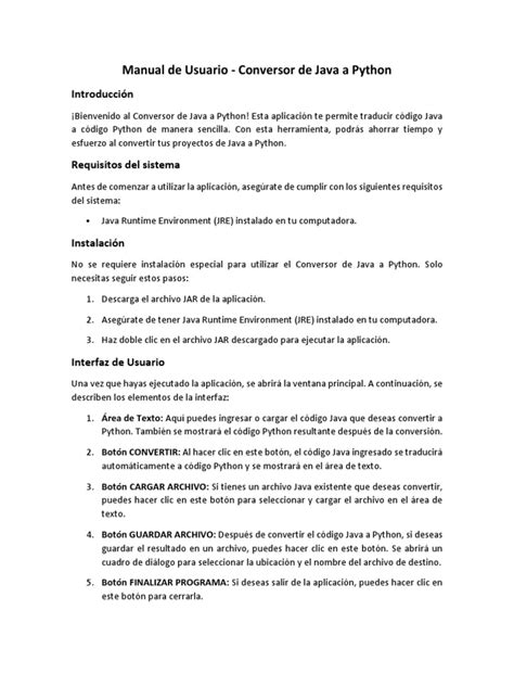 Manual De Usuario Pdf Java Lenguaje De Programación Python