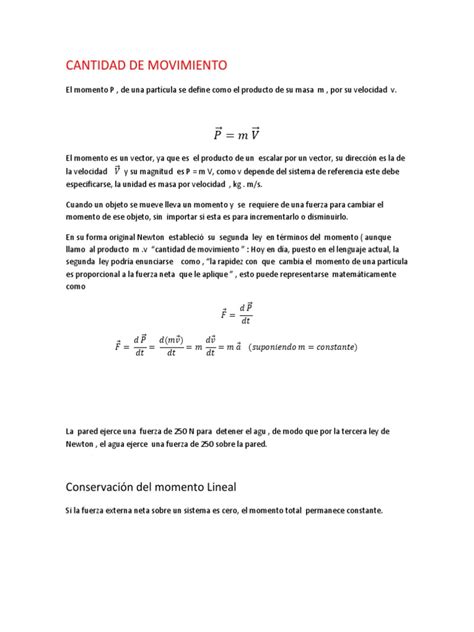 Momento Lineal 1 Pdf Fuerza Las Leyes Del Movimiento De Newton