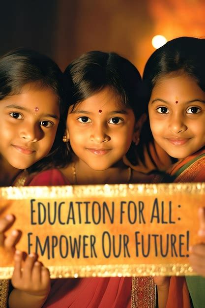 Premium Photo Young Indian Girls With A Sign Education For All
