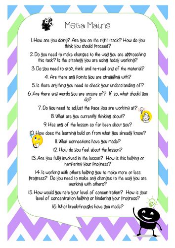 Metacognition Thinking Stems And Questions Teaching Resources