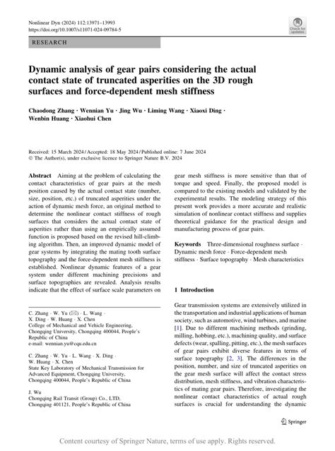Dynamic Analysis Of Gear Pairs Considering The Actual Contact State Of Truncated Asperities On