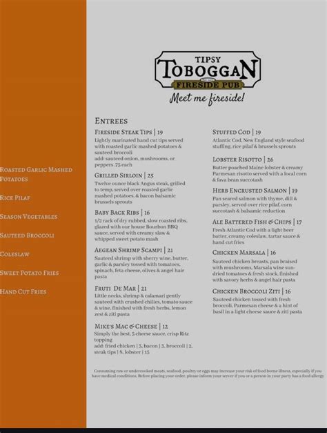 Menu At The Tipsy Toboggan Pub And Bar Fall River