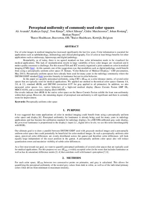 Pdf Perceptual Uniformity Of Commonly Used Color Spaces