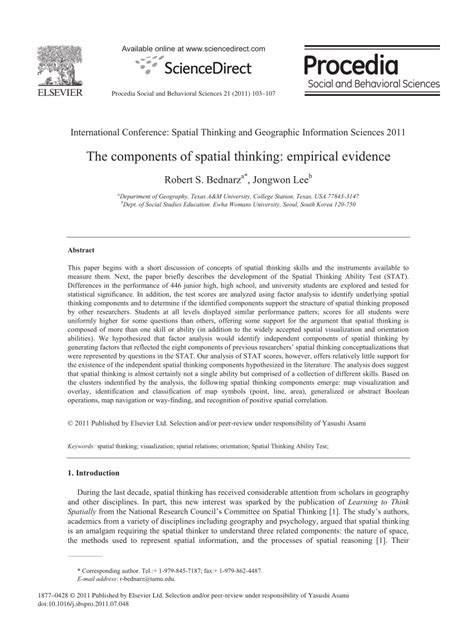 Pdf The Components Of Spatial Thinking Empirical Evidence