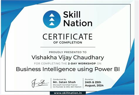 Completed A Workshop On Business Intelligence Using Power Bi Vishakha