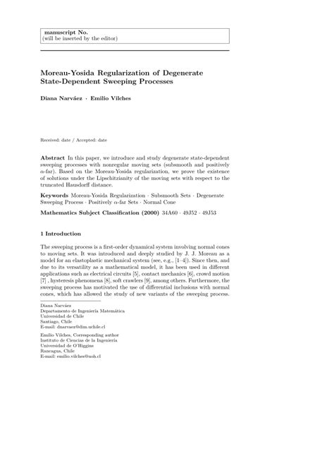 Pdf Moreau Yosida Regularization Of Degenerate State Dependent