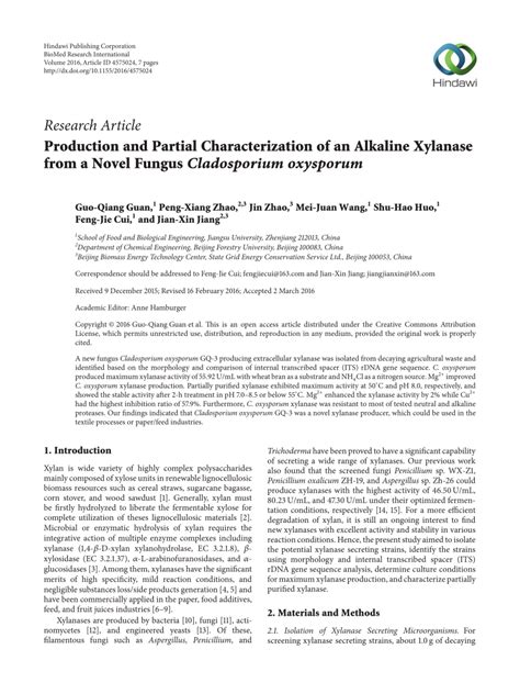 Pdf Production And Partial Characterization Of An Alkaline Xylanase