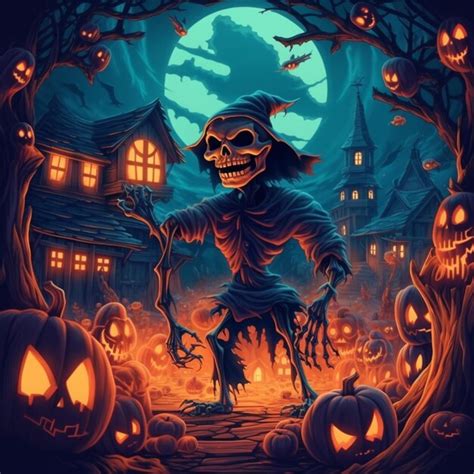 Premium Ai Image A Poster Of A Skeleton In A Spooky Costume In A